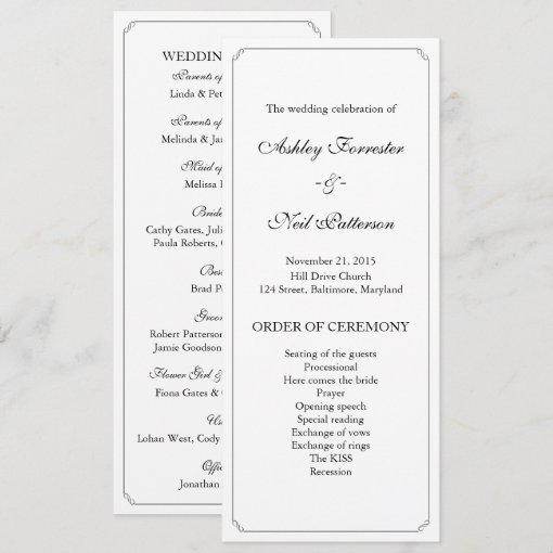 Simple Elegant Border Wedding Ceremony Program | Zazzle
