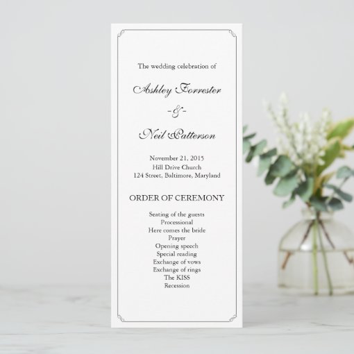Simple Elegant Border Wedding Ceremony Program | Zazzle