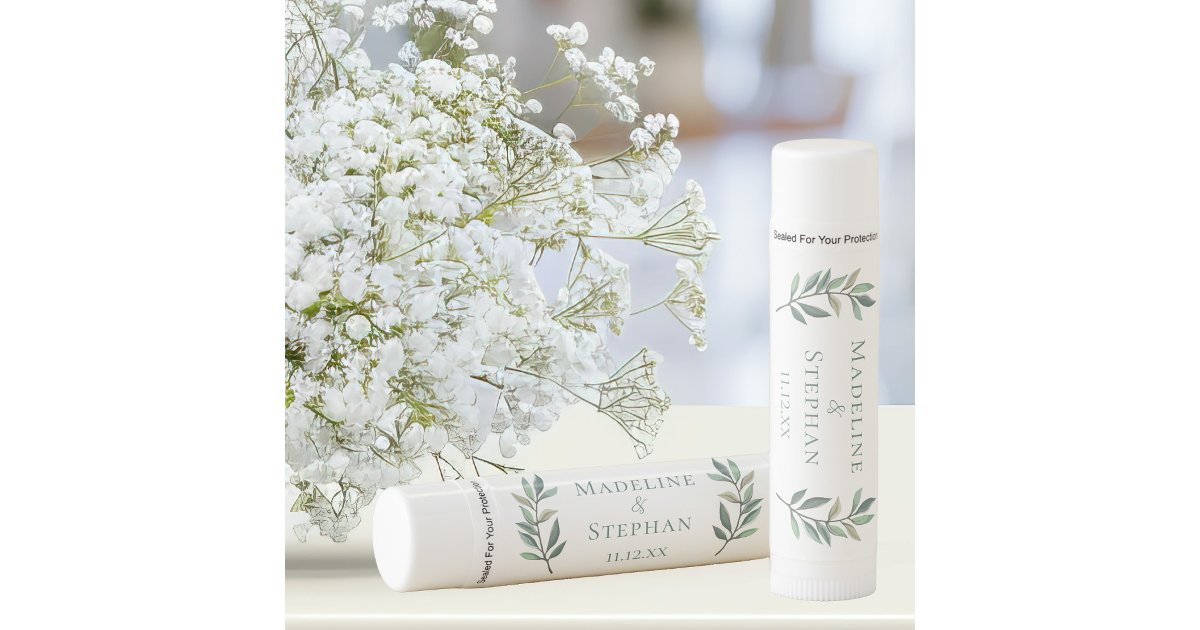 Simple Elegant Botanical Eucalyptus Leaf Wedding Lip Balm | Zazzle