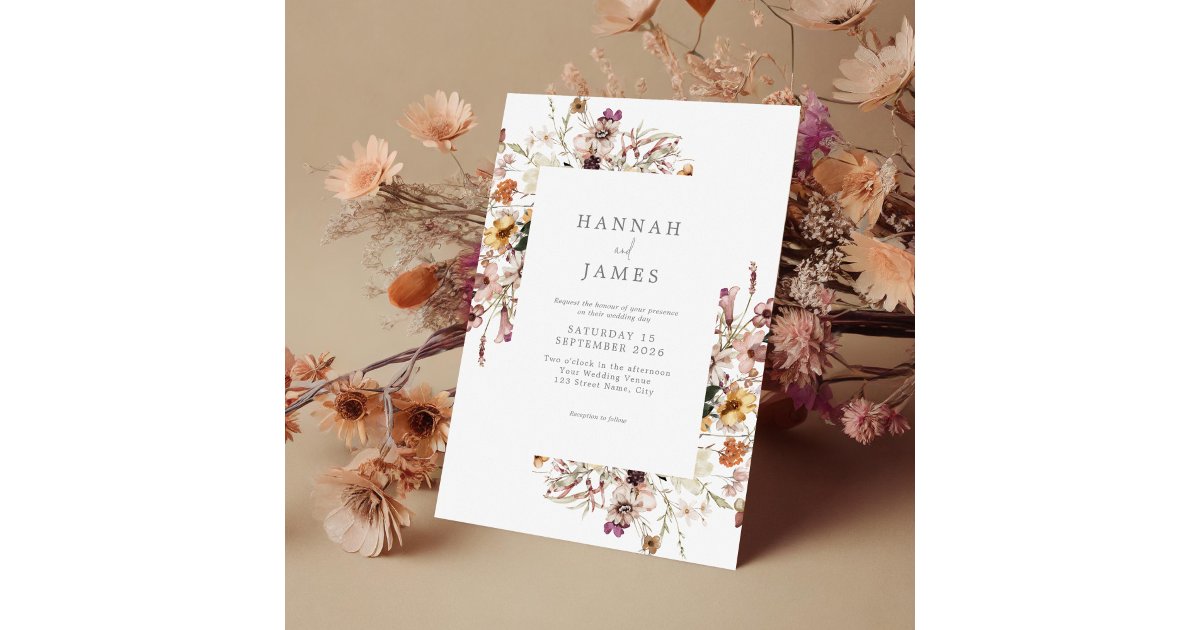 Simple Elegant Botanical Floral Wedding Invitation | Zazzle