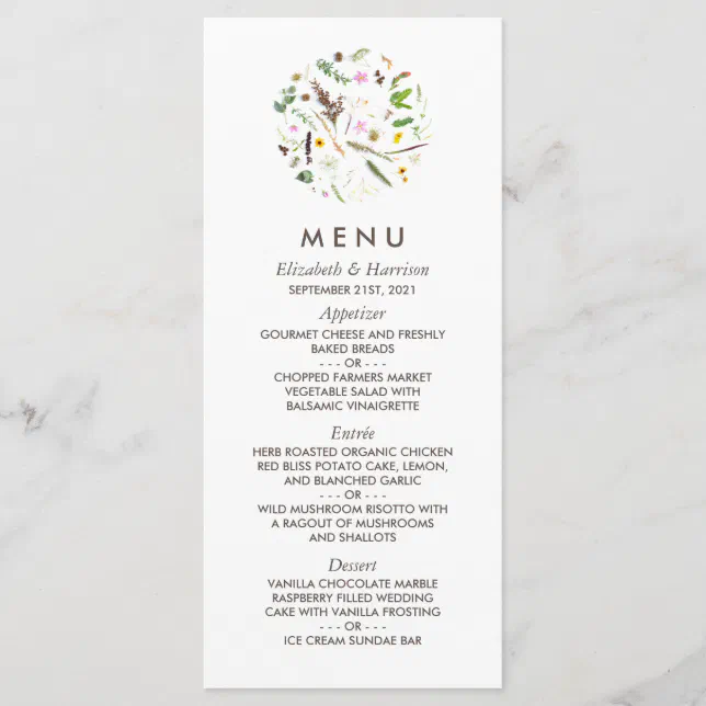 Simple Elegant Botanical Wild Flower Wedding Menu | Zazzle