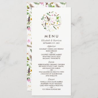 Simple Elegant Botanical Wild Flower Wedding Menu | Zazzle