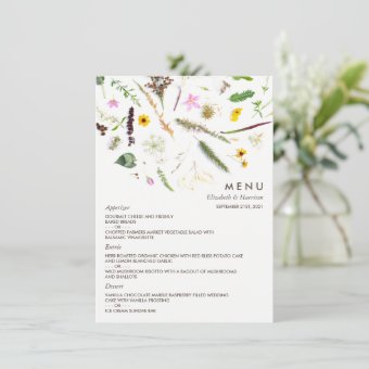 Simple Elegant Botanical Wild Flower Wedding Menu | Zazzle