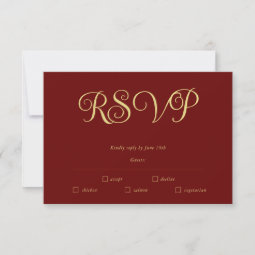 Simple Elegant Burgundy & Gold RSVP Card | Zazzle