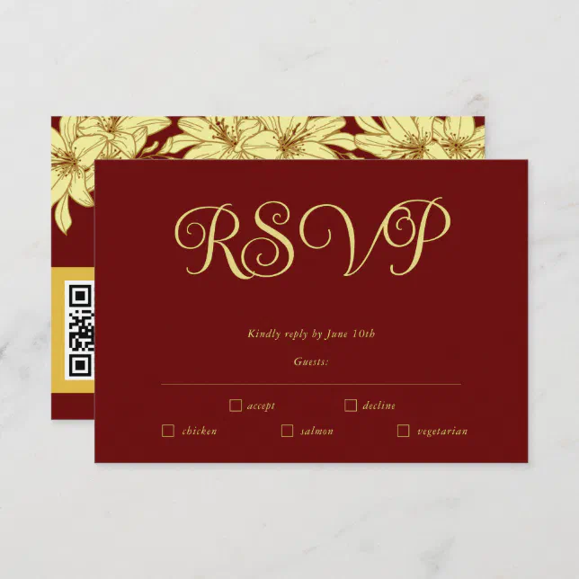 Simple Elegant Burgundy & Gold RSVP Card | Zazzle