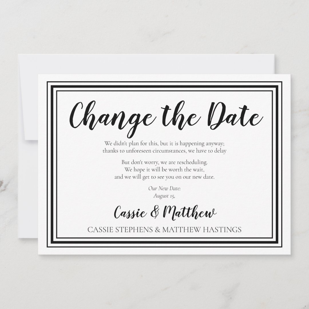 Simple Elegant BW Wedding Change the Date Invitation | Zazzle