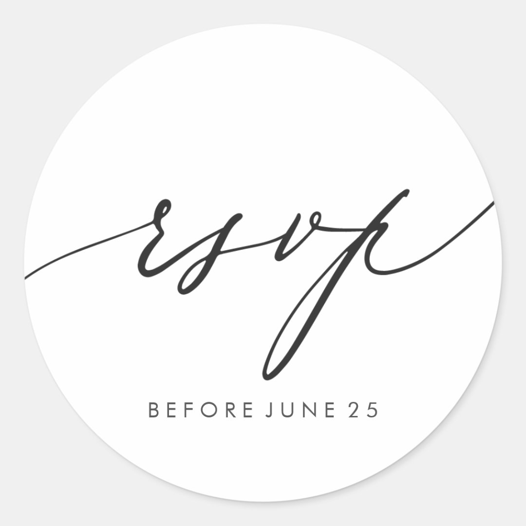 Simple Elegant Calligraphy Black White RSVP Classic Round Sticker | Zazzle