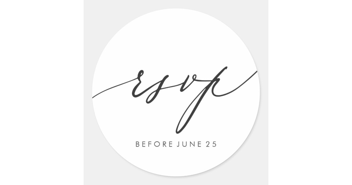 Simple Elegant Calligraphy Black White RSVP Classic Round Sticker | Zazzle