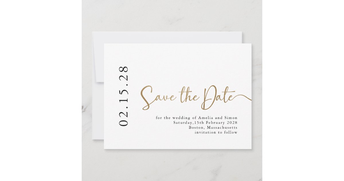 Simple Elegant Calligraphy Font Black White Gold Save The Date | Zazzle