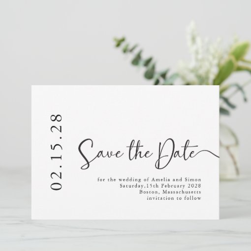 Simple Elegant Calligraphy Font Black & White Save The Date | Zazzle