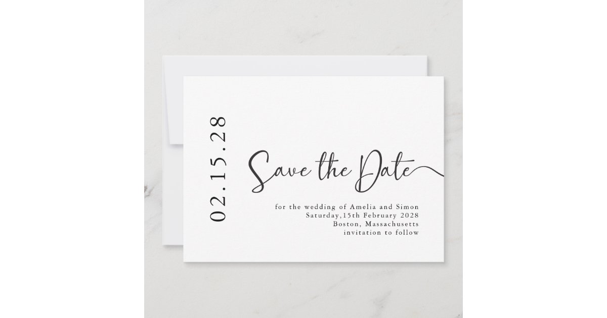 Simple Elegant Calligraphy Font Black & White Save The Date | Zazzle