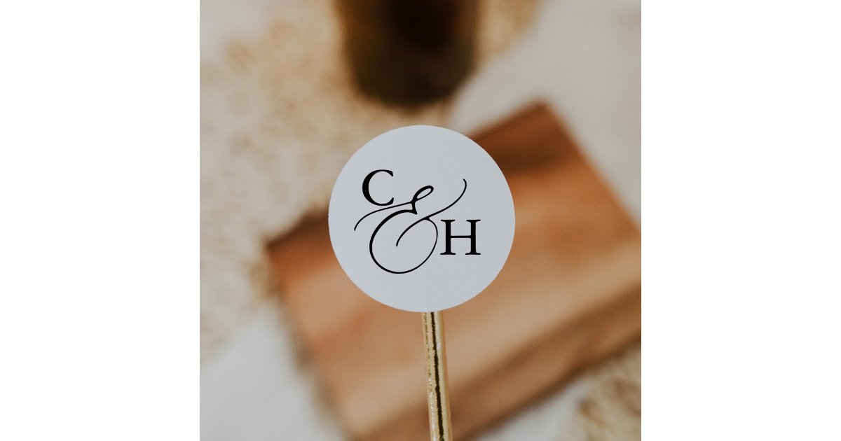 Simple Elegant Calligraphy Monogram Wedding Classic Round Sticker | Zazzle
