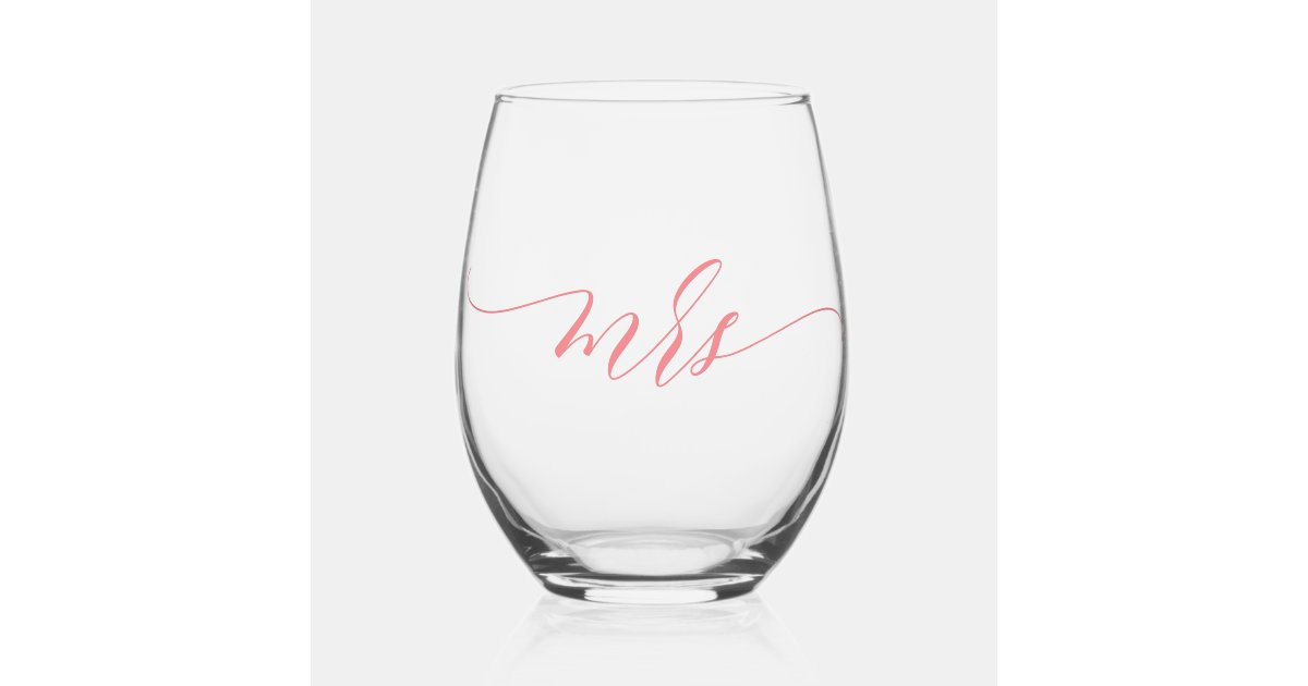 Simple Elegant Calligraphy Mrs Stemless Wine Glass Zazzle