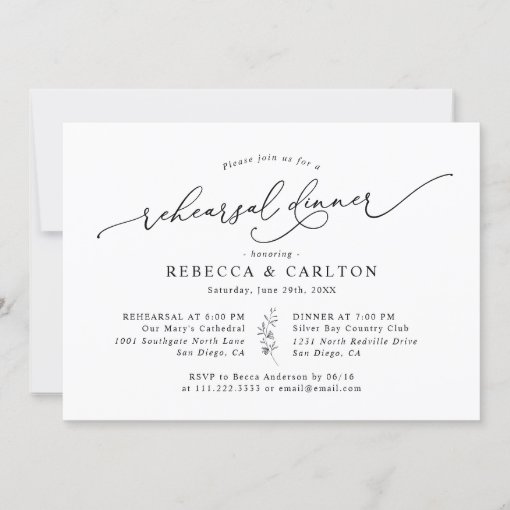 Simple Elegant Calligraphy Rehearsal Dinner Invitation | Zazzle