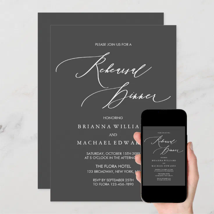Simple Elegant Calligraphy Rehearsal Dinner Invitation | Zazzle