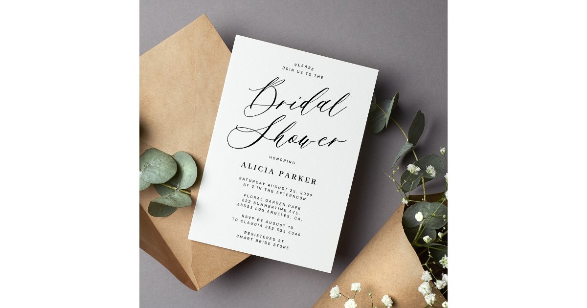 Simple elegant calligraphy script bridal shower invitation | Zazzle