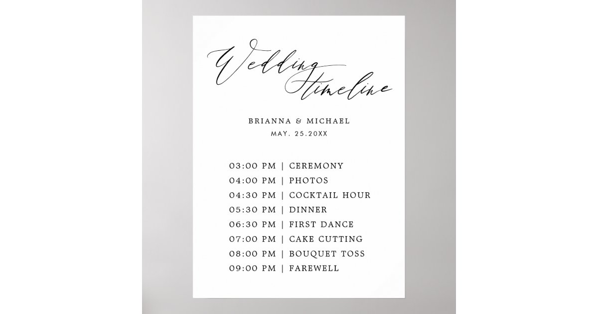 Simple Elegant Calligraphy Wedding Timeline Sign | Zazzle