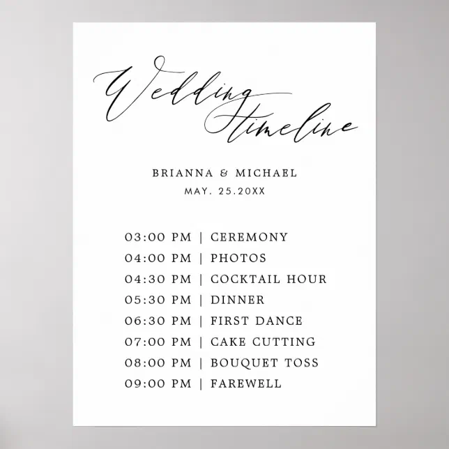 Simple Elegant Calligraphy Wedding Timeline Sign | Zazzle