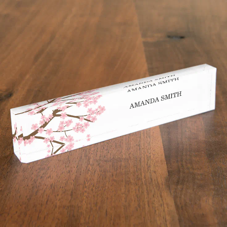 Simple Elegant Cherry Blossoms Sakura Tree Pink Desk Name Plate | Zazzle