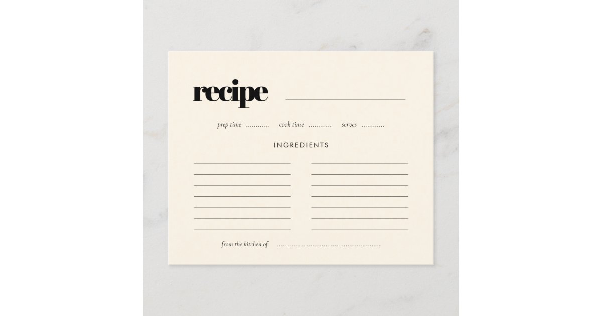 Simple elegant & chic Cream recipe card | Zazzle