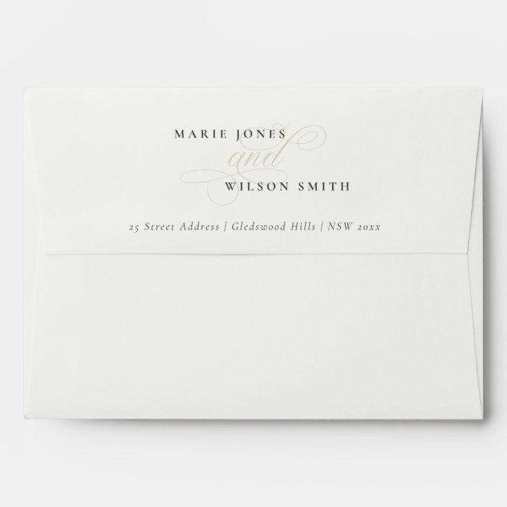 Simple Elegant Chic Script Black & White Wedding Envelope | Zazzle