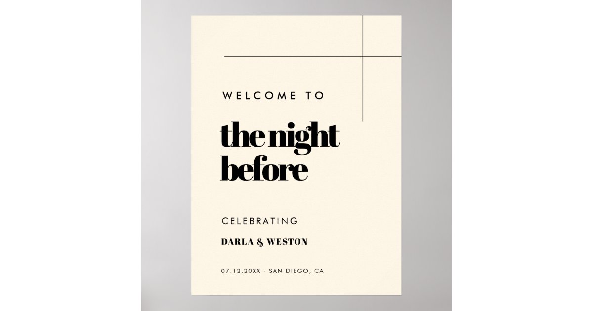 Simple, elegant & chic Welcome to the night before Poster | Zazzle