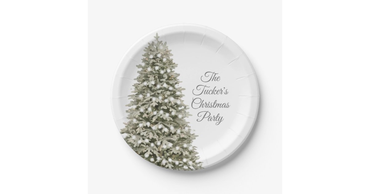 Simple Elegant Christmas Tree Christmas Party Paper Plates | Zazzle