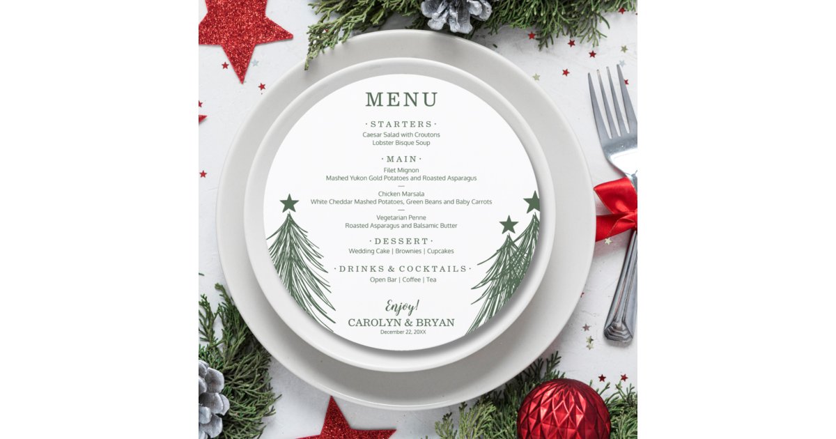 Simple Elegant Christmas Trees Menu | Zazzle