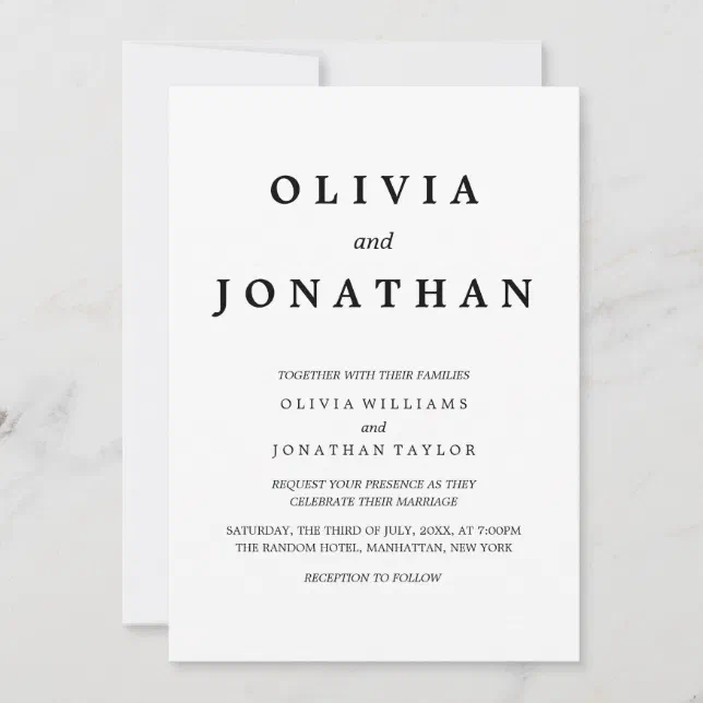 Simple Elegant | Classic Wedding Invitation | Zazzle