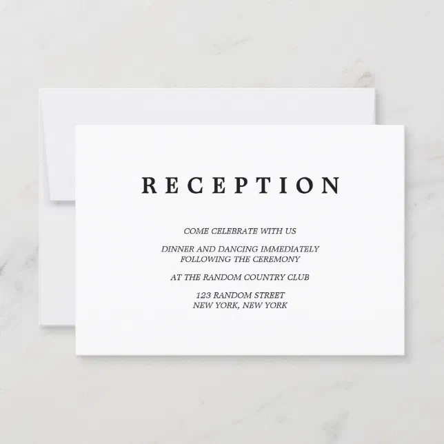 Simple Elegant | Classic Wedding Reception Card | Zazzle