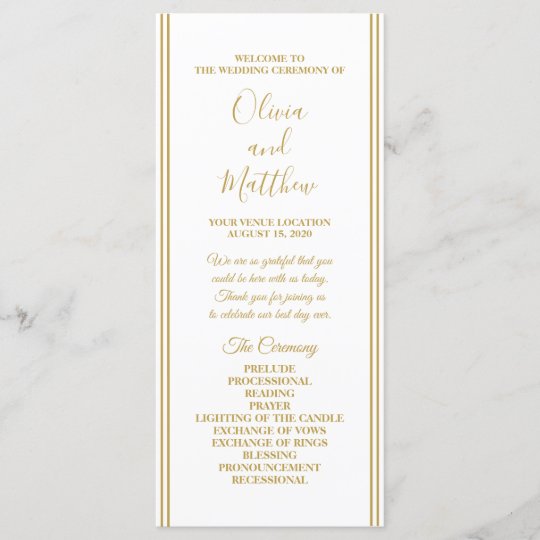 Simple elegant classic white and gold wedding program | Zazzle.com