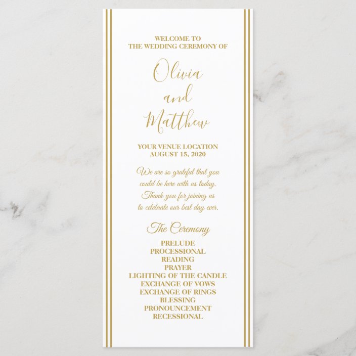Simple elegant classic white and gold wedding program | Zazzle.com