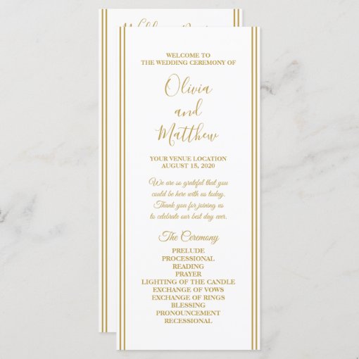 Simple elegant classic white and gold wedding program | Zazzle