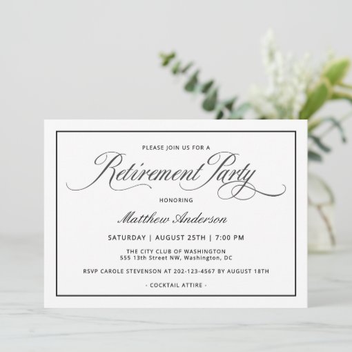 Simple Elegant Classic White Retirement Party Invitation | Zazzle