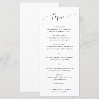 Simple Elegant Classic White Wedding Menu | Zazzle