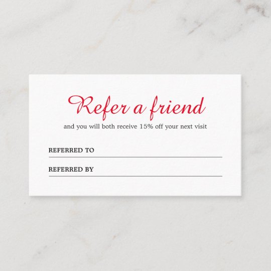 Simple Elegant Clean Red White Referral Card | Zazzle.com