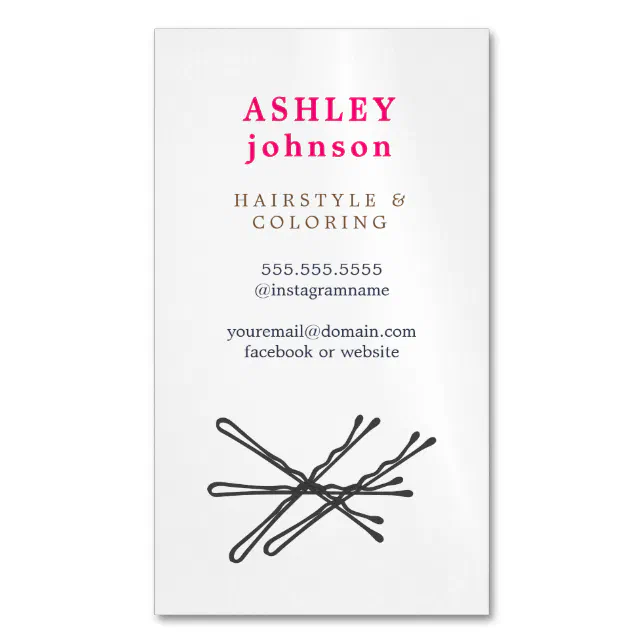 Simple Elegant Colorful Fonts Hair Pins Hair Business Card Magnet | Zazzle