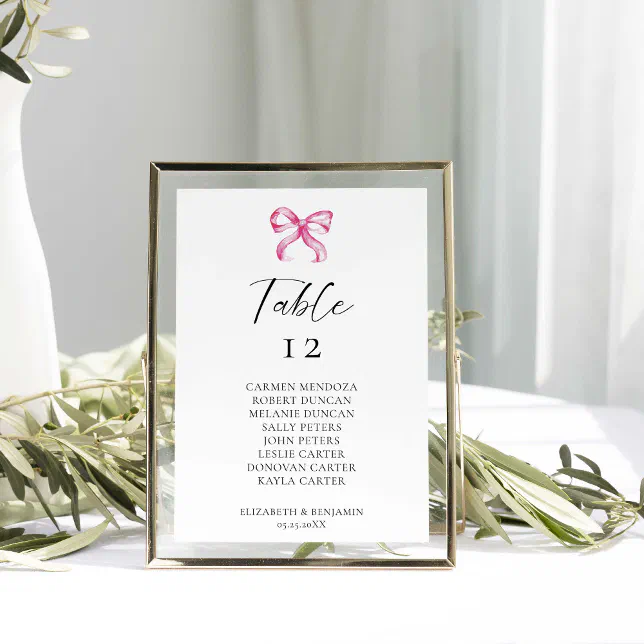 Simple Elegant Coquette Wedding Seating Chart Table Number | Zazzle