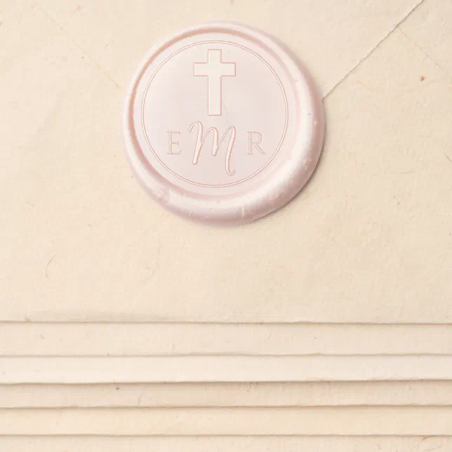 Simple Elegant Cross and Three-Initial Monogram Wax Seal Sticker | Zazzle