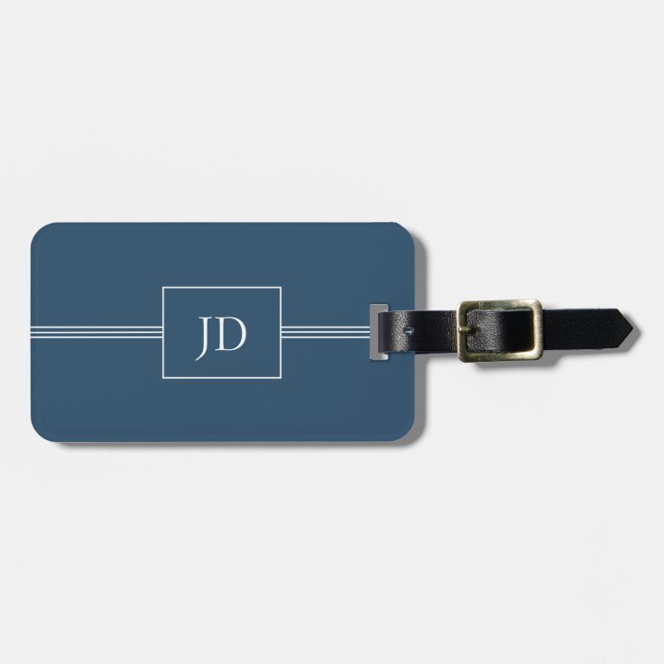 Simple Elegant Dark Blue Monogram Luggage Tag | Zazzle