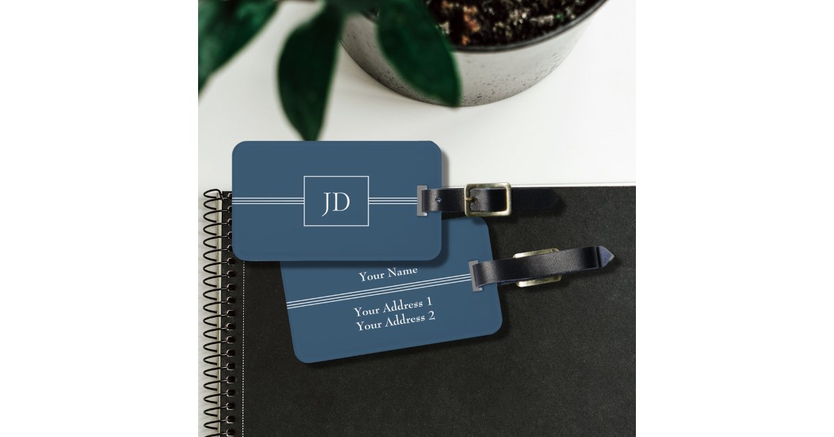 Simple Elegant Dark Blue Monogram Luggage Tag | Zazzle