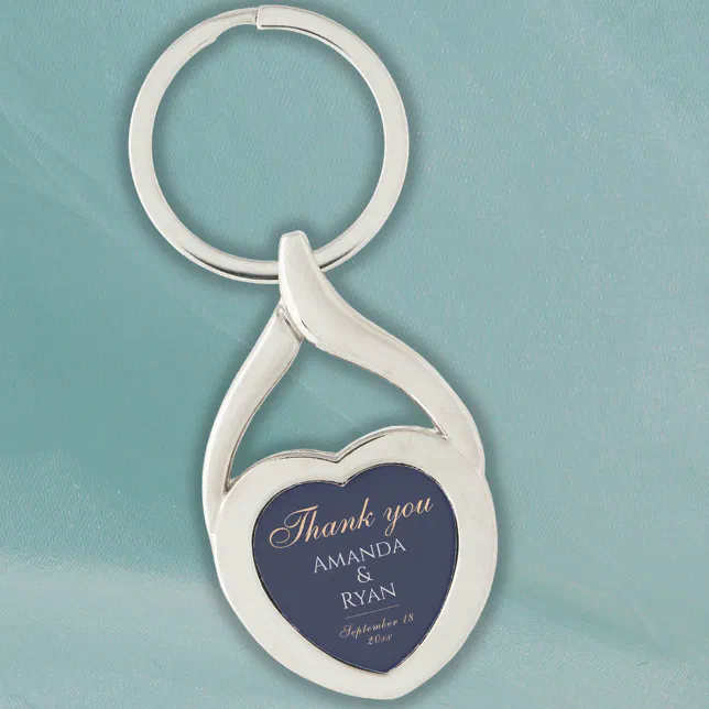 Simple Elegant Dark Blue Wedding Thank you Keychain | Zazzle