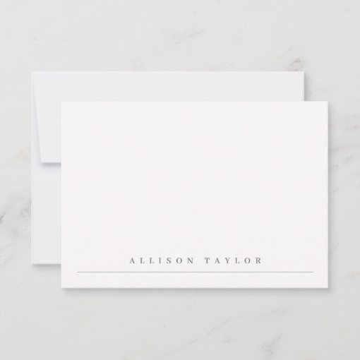 Simple Elegant Dark Grey Custom Name Note Card | Zazzle