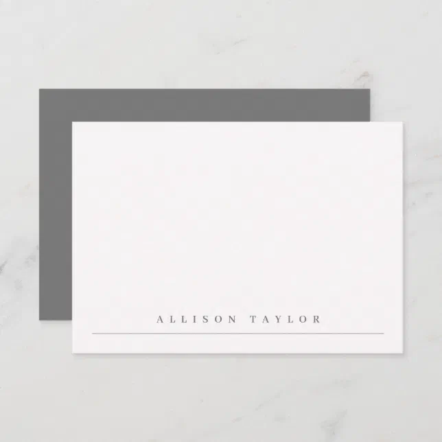 Simple Elegant Dark Grey Custom Name Note Card | Zazzle
