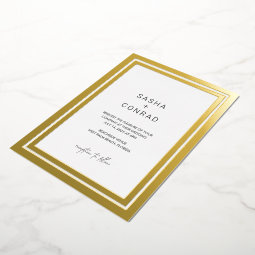 Simple Elegant Double Border Modern Wedding Foil Invitation | Zazzle