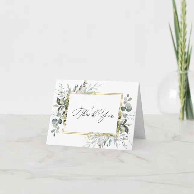 Simple Elegant Eucalyptus Watercolor Greenery Thank You Card | Zazzle
