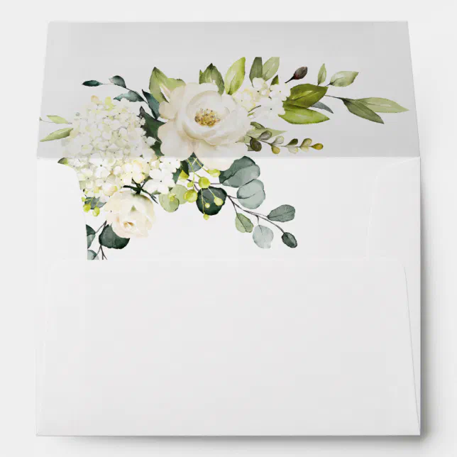 Simple Elegant Eucalyptus White Roses Floral Envelope | Zazzle