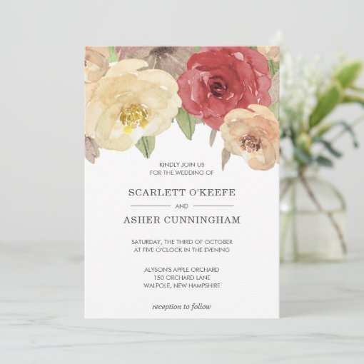 Simple Elegant Fall Floral Wedding Invitation | Zazzle