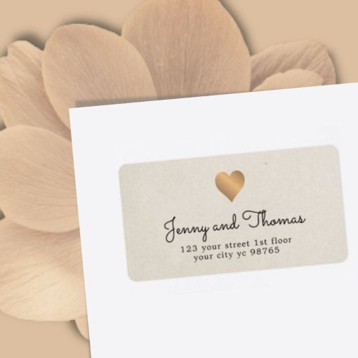 Simple Elegant Faux Gold Heart Wedding Label | Zazzle