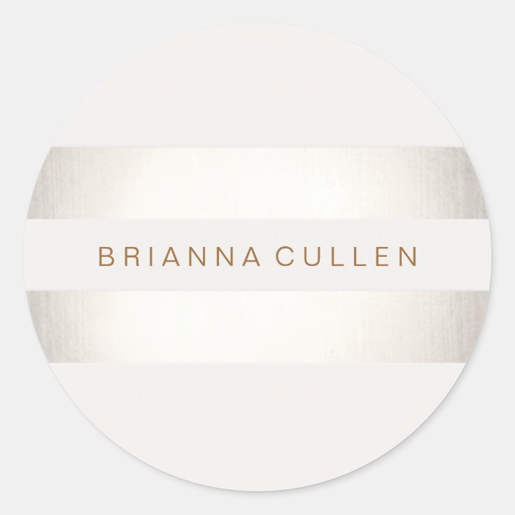 Simple Elegant FAUX Silver and White Striped Classic Round Sticker | Zazzle
